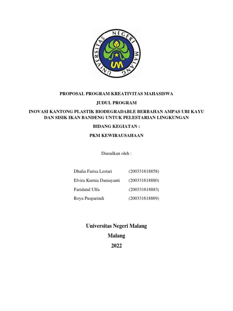 Draft Proposal PKM-K Elvira Kurnia - Pend - Kimia - FMIPA - 2020 | PDF