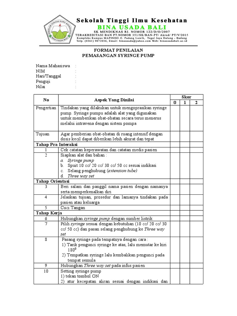 Checklist Syringe Pump Kritis | PDF