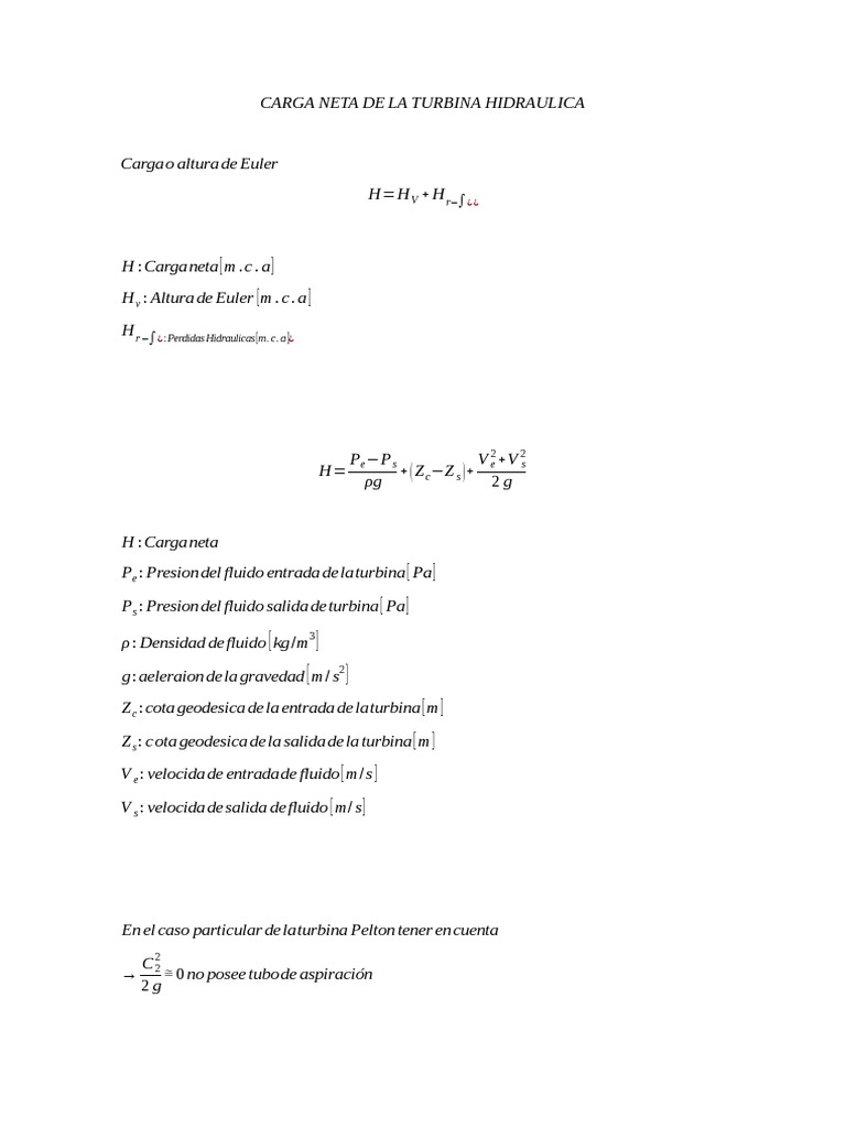 Carga Neta de La Turbina Hidraulica | PDF