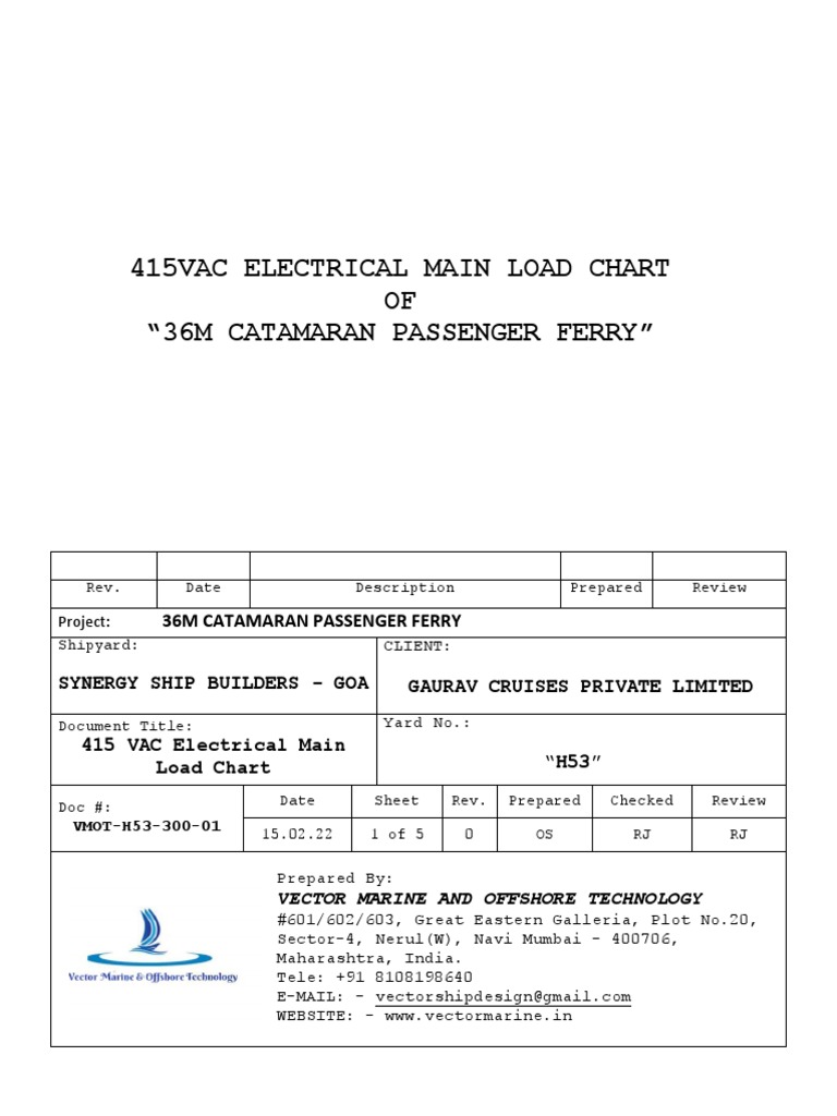 VMOT-H53-300-01-Electrical Main Load Chart | PDF | Ships | Ferry