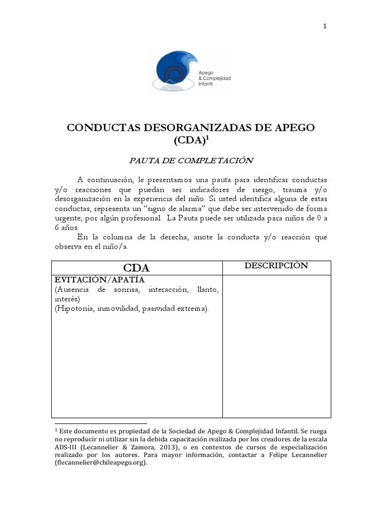 Felipe Lecannelier - Pauta CDA-2018 | PDF | Teoría de apego | Experiencia subjetiva