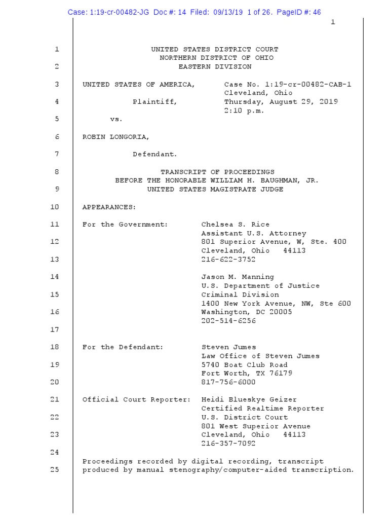 Robin Renee Herring Longoria Transcript of Her Plea Hearing Dated Aug ...