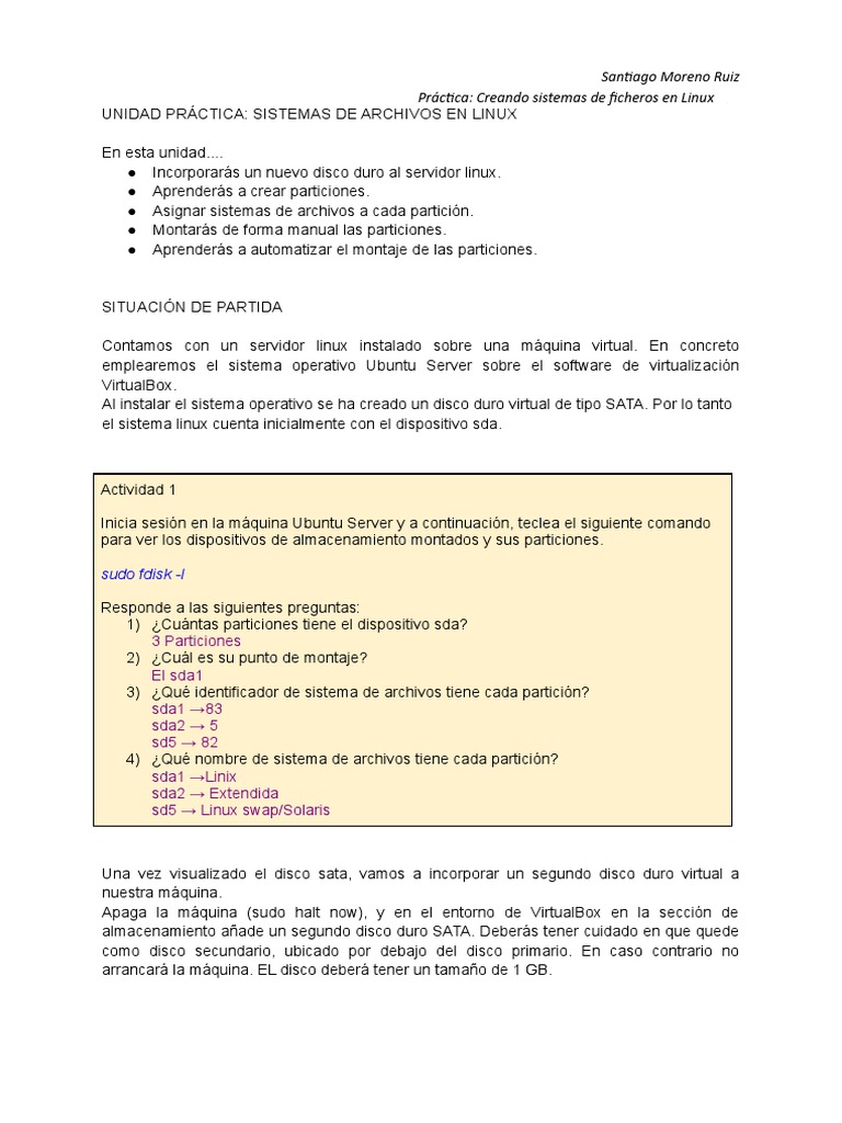 UNIDAD PRÁCTICA - Montaje de Sistema de Ficheros en Linux | PDF ...
