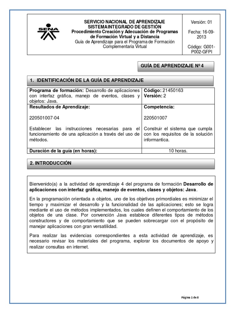 Guia de Aprendizaje AA4 | Descargar gratis PDF | Programación | Constructor (Programación ...