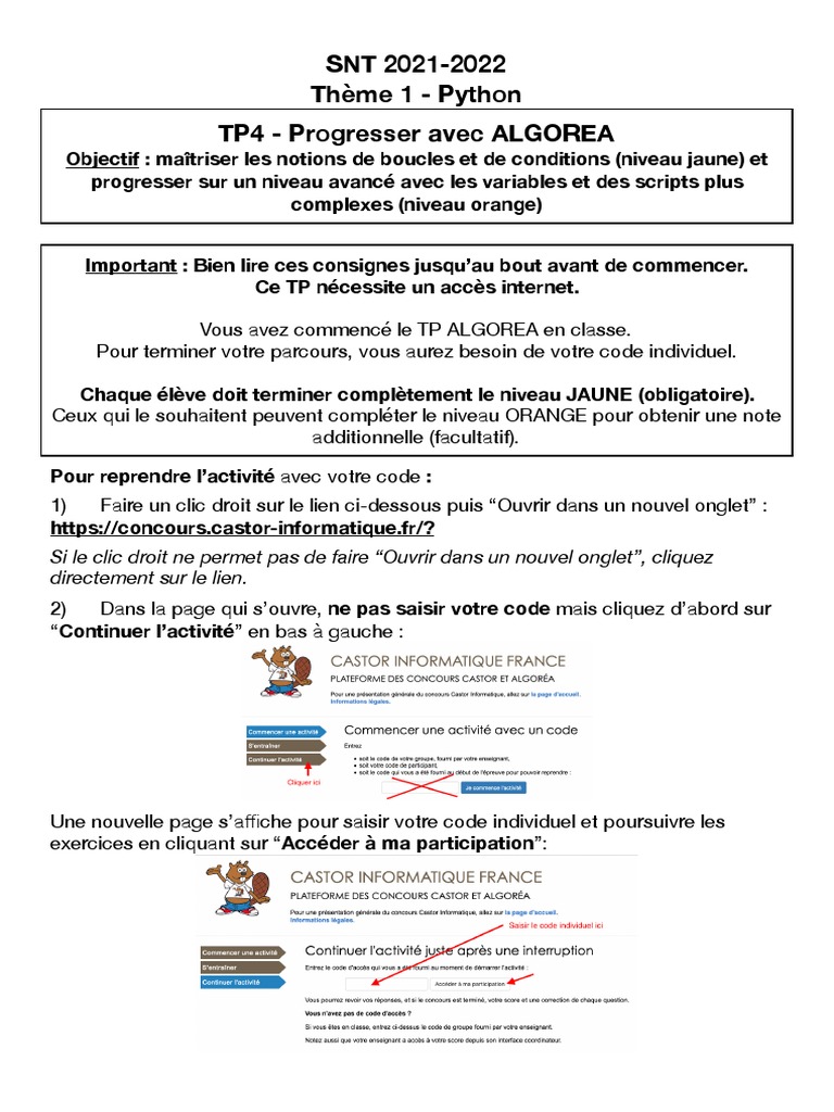 SNT-2DE-01-Python-TP04 ALGOREA - Terminer Le Niveau | PDF | Informatique
