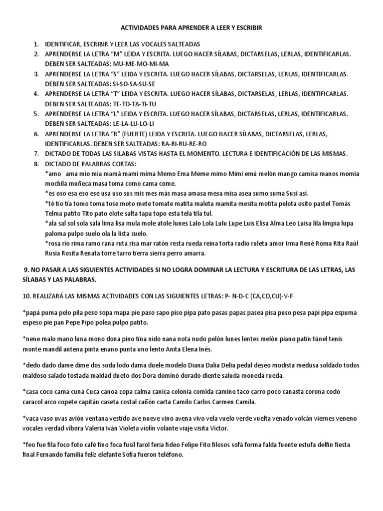 Actividades para Aprender A Leer y Escribir | PDF | Artes del Lenguaje ...
