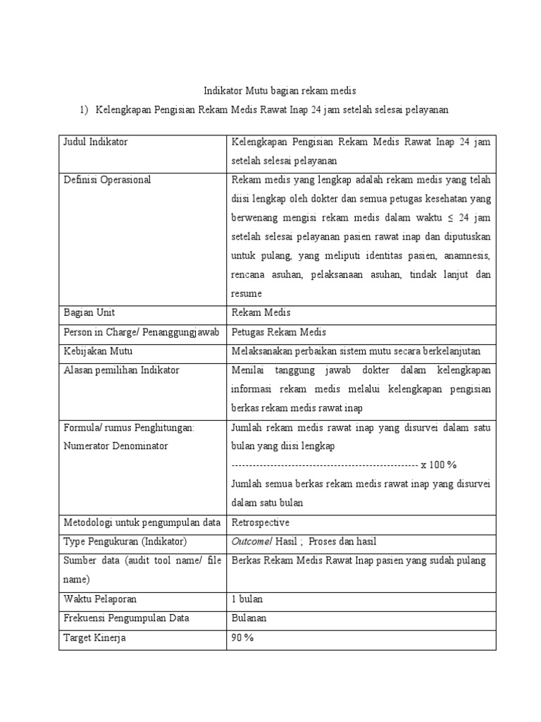 Indikator Mutu Bagian Rekam Medis | PDF | Pengembangan Diri | Sains & Matematika