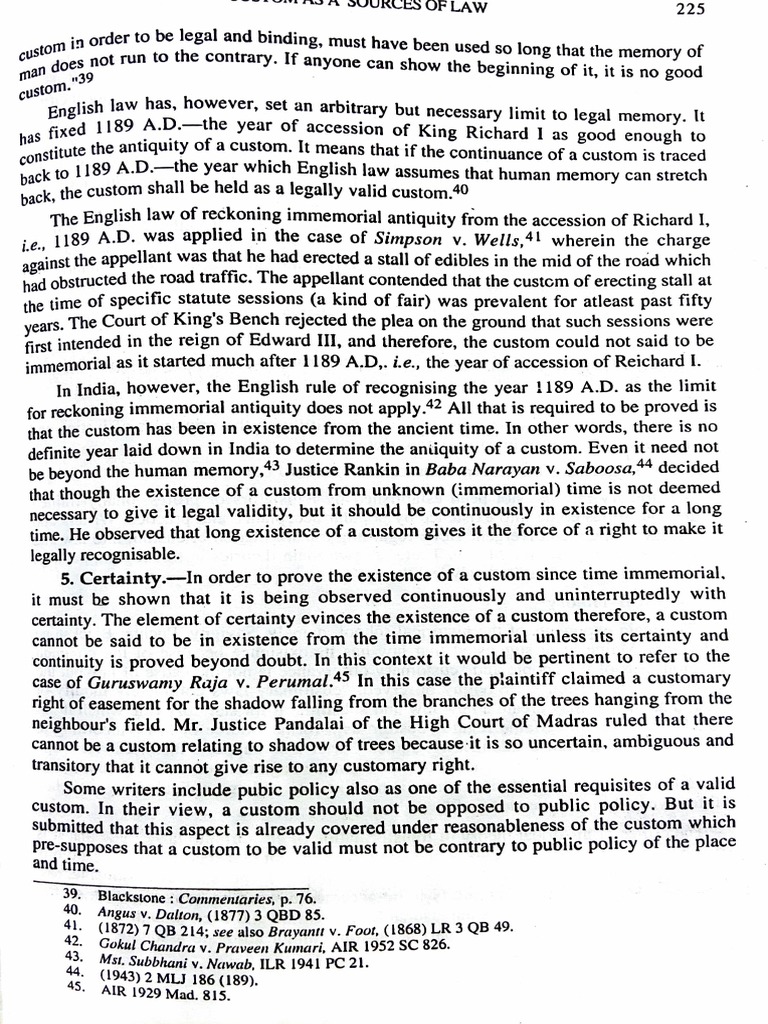 Custom as a Source of Law: Requisites of a Valid Custom and Distinction ...
