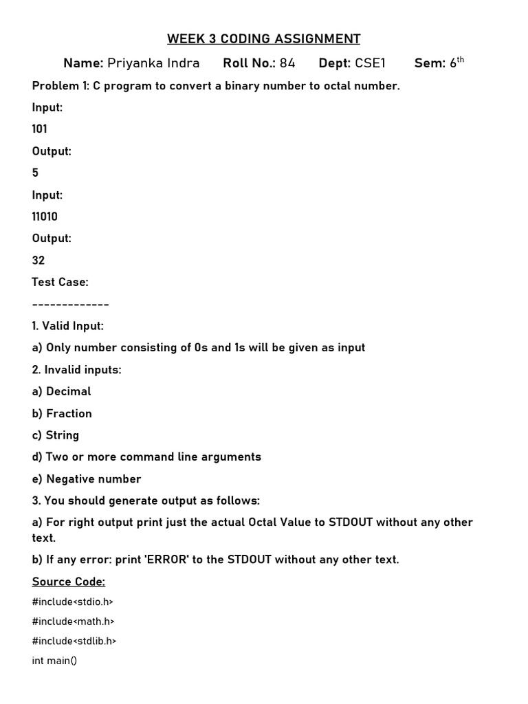 Week 3 Coding Assignment Name Priyanka Indra Roll No 84 Dept Cse1 Sem 6 Pdf Parameter 