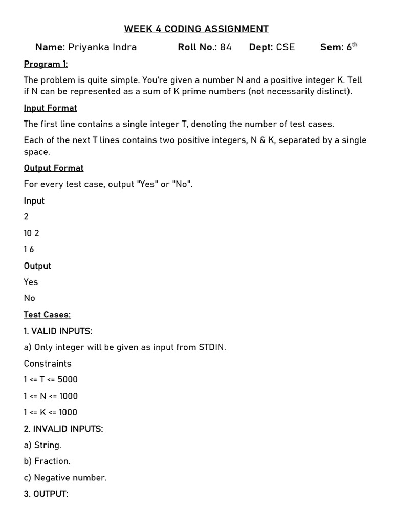 Week 4 Coding Assignment Name: Priyanka Indra Roll No.: 84 Dept: CSE Sem: 6 | PDF | String ...