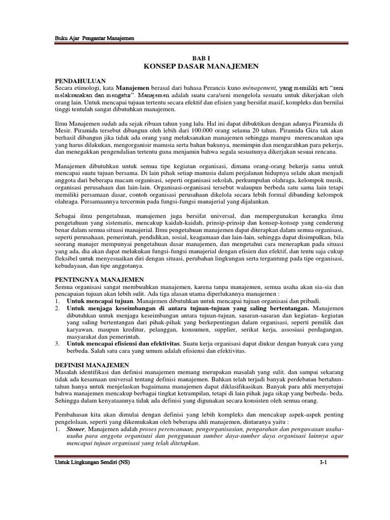 Konsep Dasar Manajemen | PDF