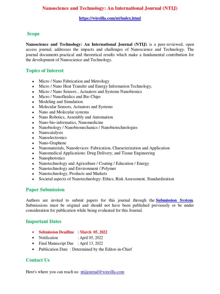 Nanoscience and Technology: An International Journal (NTIJ) | PDF