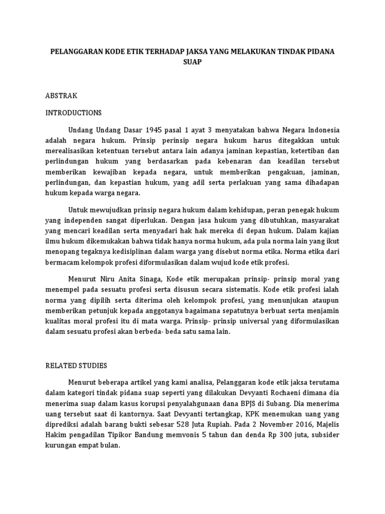 Pelanggaran Kode Etik Terhadap Jaksa Yang Melakukan Tindak Pidana Suap | PDF | Ilmu Sosial | Hukum