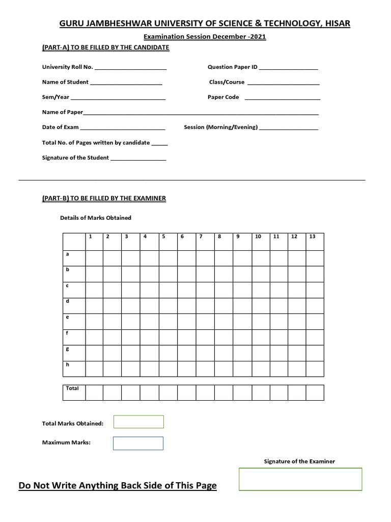 Answer Sheet Format For Online Exam - 240122-1 | PDF | Educational ...