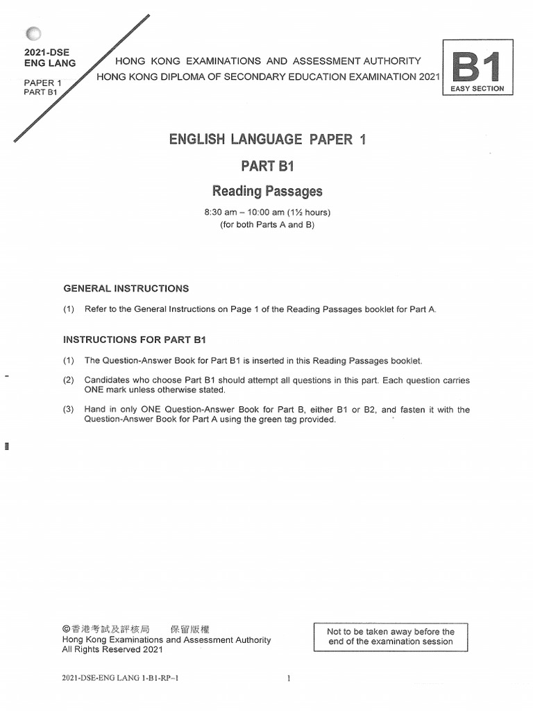 Paper 1 Part B1 Reading Passage PDF