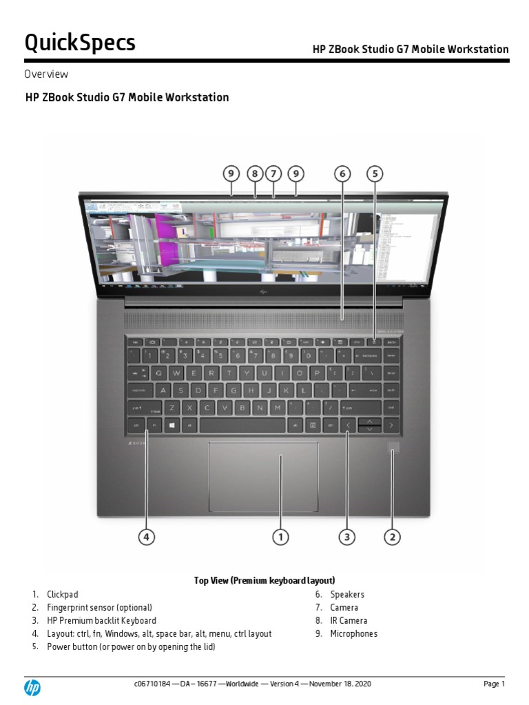Quickspecs: HP Zbook Studio G7 Mobile Workstation | PDF | Solid State ...