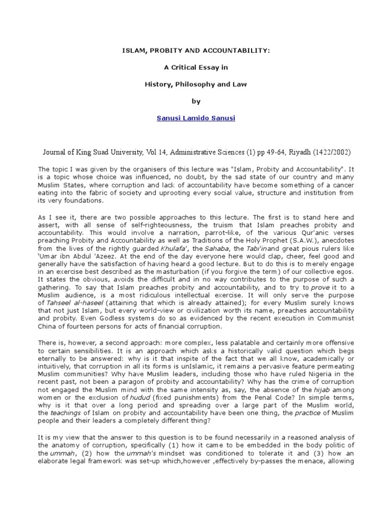 Islam, Probity and Accountability | PDF | Ali | Caliphate