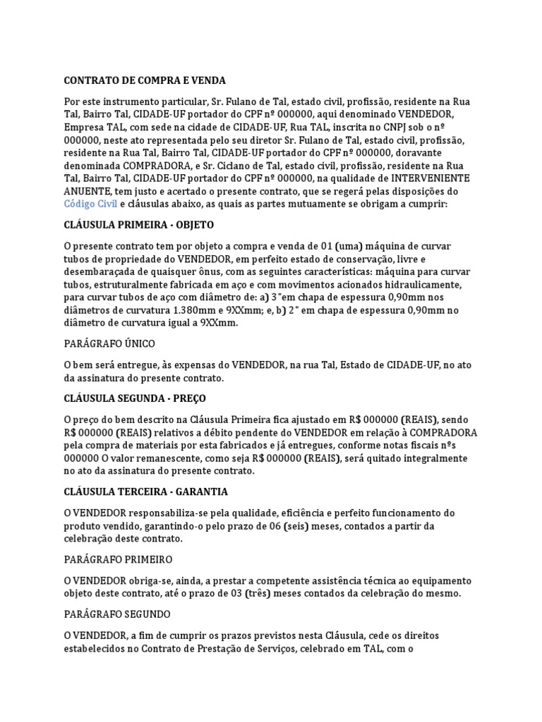Modelo de Contrato de Compra e Venda 2 | PDF | Contrato legal | Lei e ...