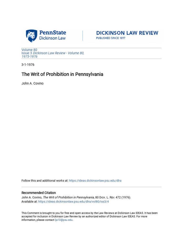 The Writ of Prohibition in Pennsylvania | Download Free PDF | Writ Of ...