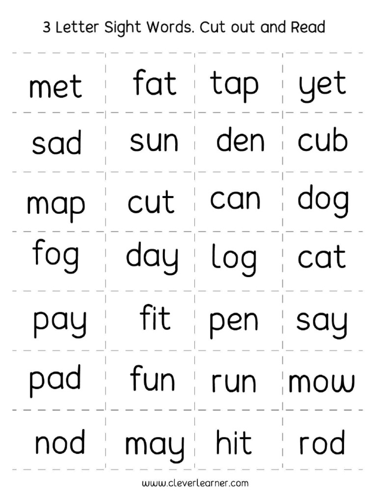 Three Letter Words Preschool Activity Worksheets 02l | PDF