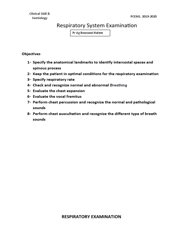 Respiratory System Examination | PDF | Thorax | Lung