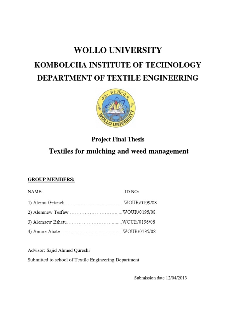 Wollo University: Kombolcha Institute of Technology Department of ...