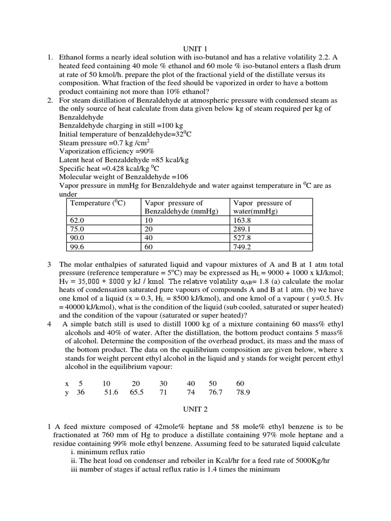 Assignment MTO 2 - Unit 1, Unit 2 and Part of Unit 3 | Download Free PDF | Distillation | Mole ...