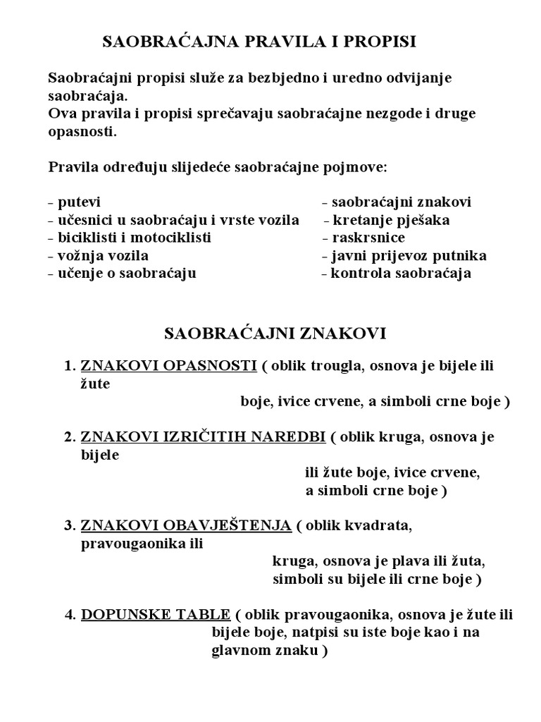 Saobraćajna Pravila I Propisi | PDF