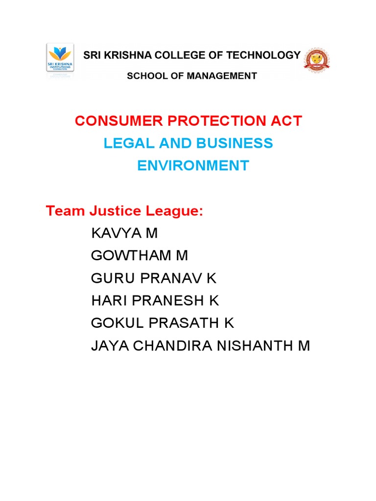 Consumer Protection Act: Legal and Business Environment | PDF ...