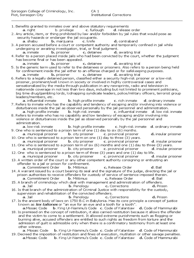 Questionnaire Cor. | PDF | Prison | Punishments