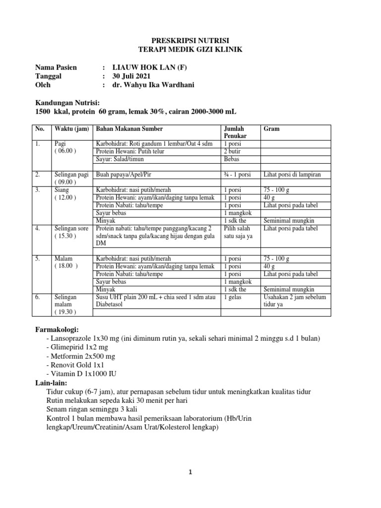 Preskripsi Nutrisi Liauw Hok Lan (F) | PDF