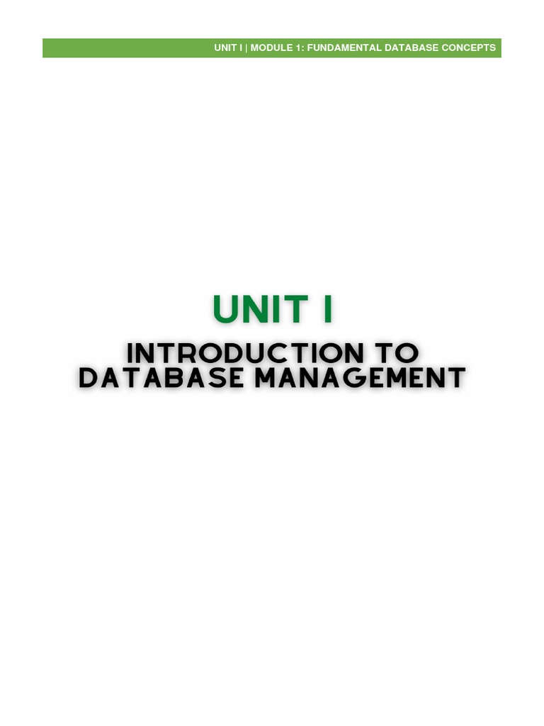 UNIT I Module 1 - Fundamentals of DBMS Concepts | PDF | Databases | Data Type