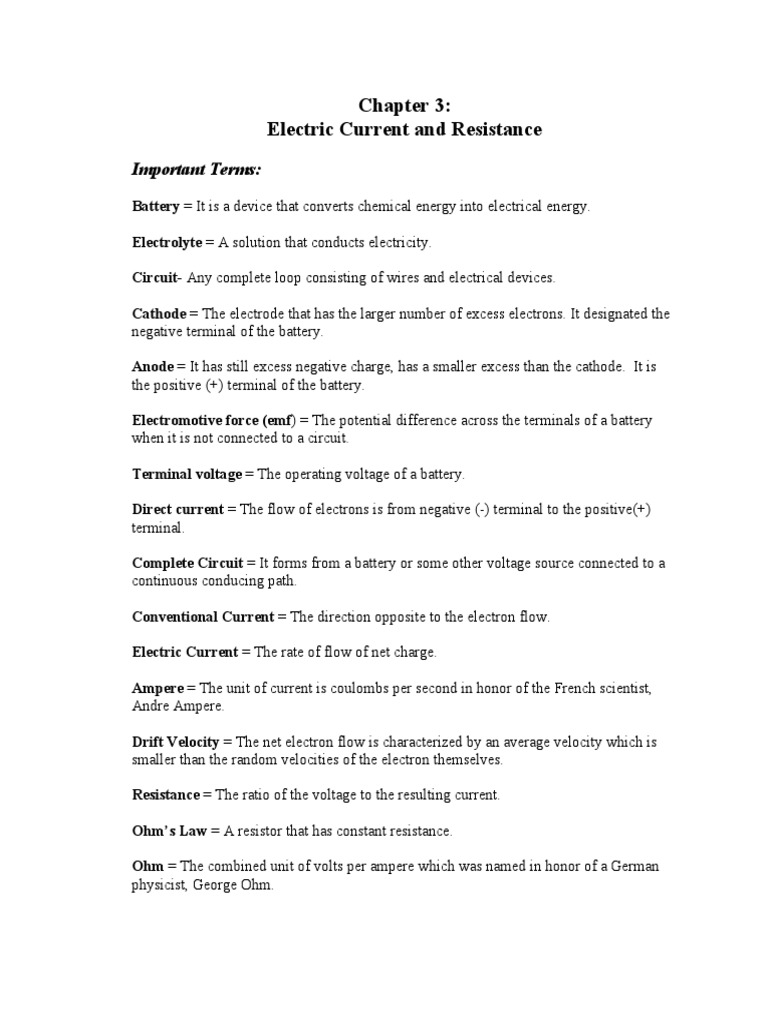 Lesson 3 Electric Current and Resistance | PDF | Electric Current ...