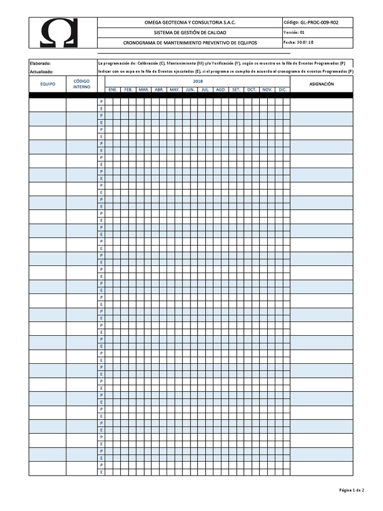 GL-PROC-009-R02 Cron - Man - Prev - Eq | PDF | Informática