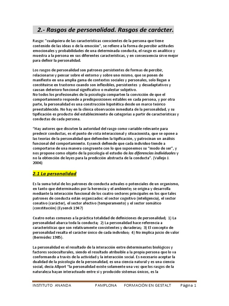 Rasgos de Personalidad y Carácter | PDF | Temperamento | Comportamiento