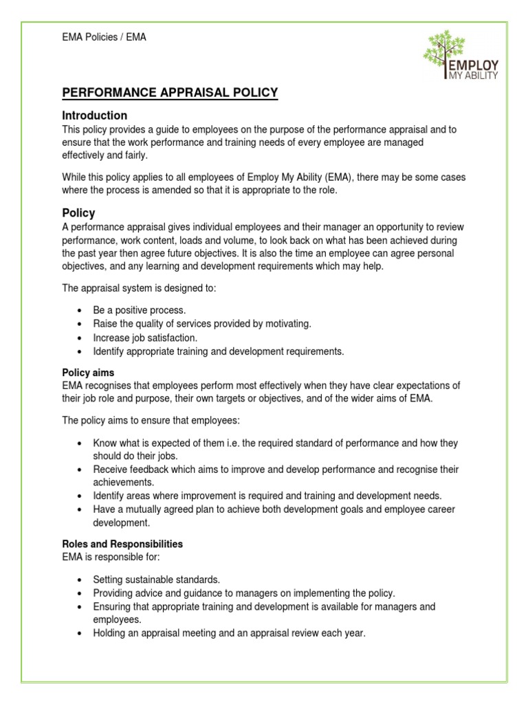 Performance Appraisal Policy | PDF | Performance Appraisal | Employment
