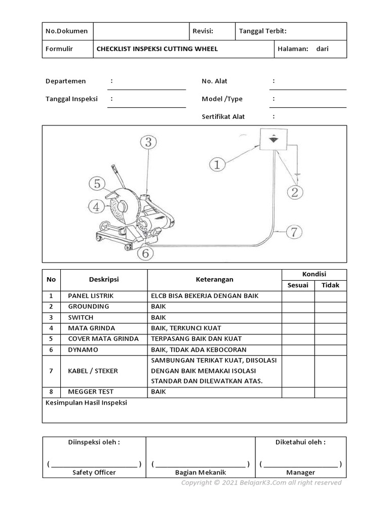 Form Check List Inspeksi Cutting Wheel | PDF | Teknologi & Rekayasa