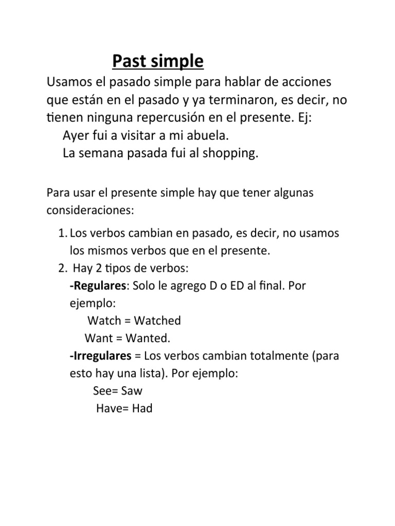 Past Simple Reglas | PDF | Verbo | Ciencia cognitiva