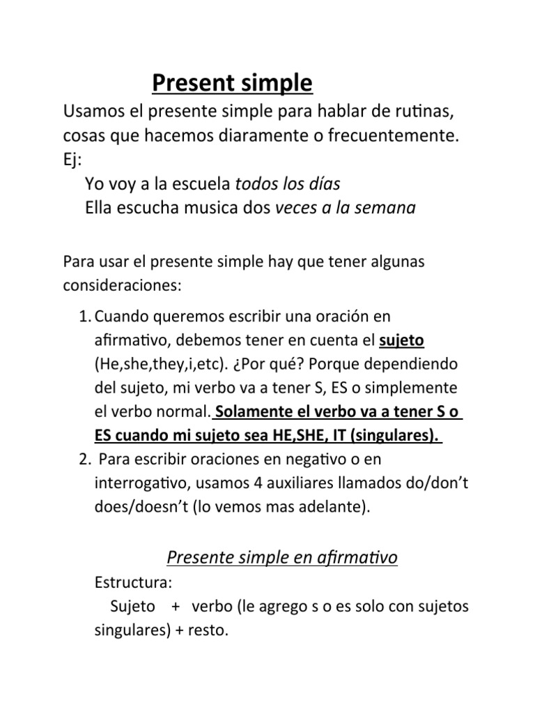 Present Simple Reglas | PDF | Asunto (gramática) | Oración (Lingüística)