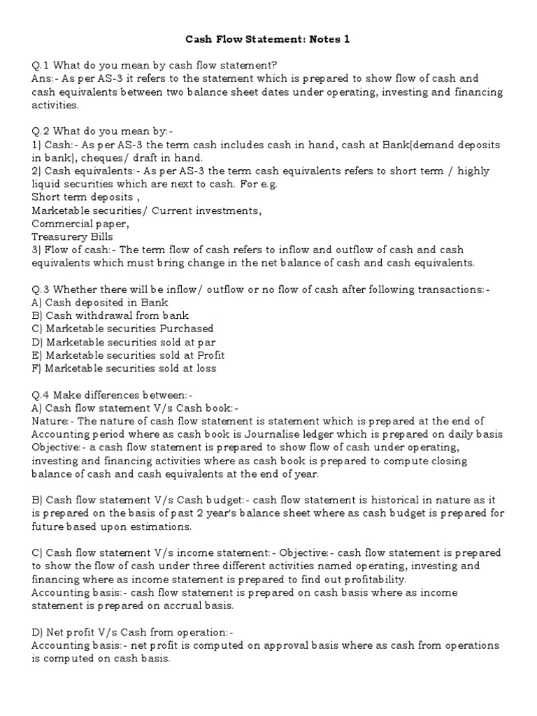 Cash Flow Statement Notes 1 | PDF | Cash Flow Statement | Debt