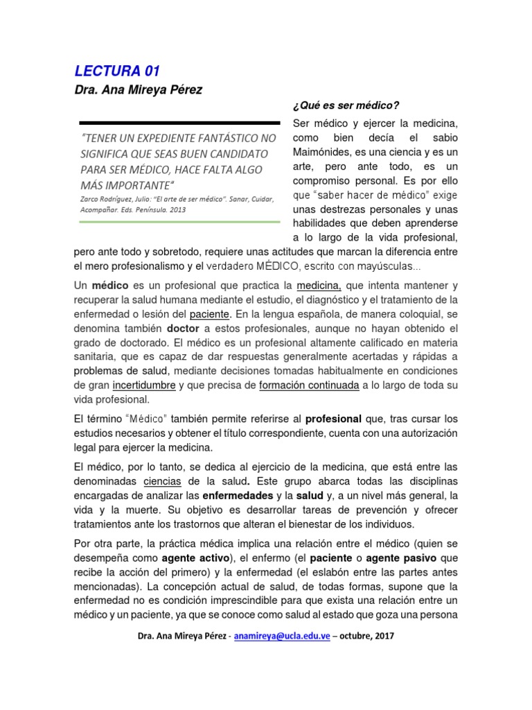 LECTURA 1 Qué Es Ser Médico | PDF | Médico | Medicina