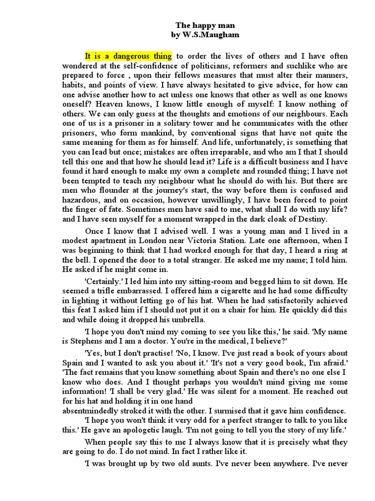 The Happy Man by W.S.Maugham | PDF