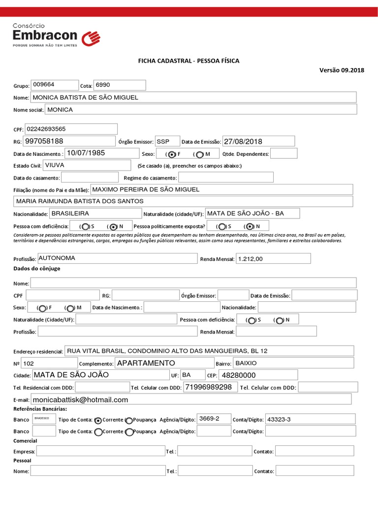 Ficha Cadastral PF | PDF