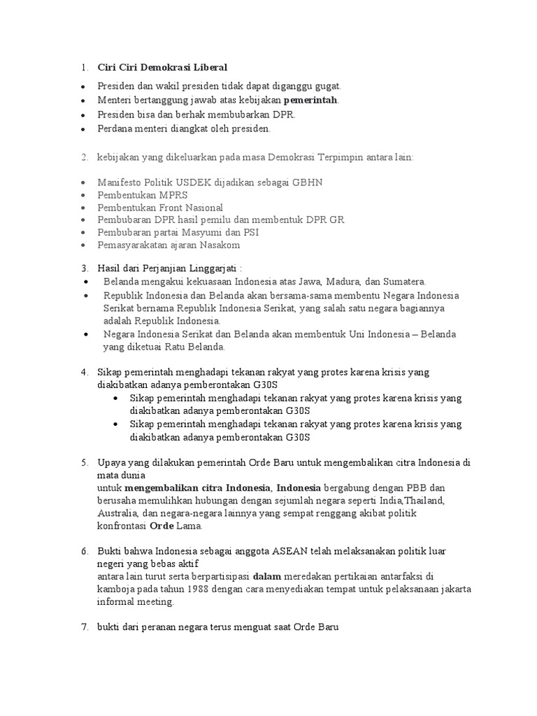 Ciri-Ciri Demokrasi Liberal di Indonesia | PDF