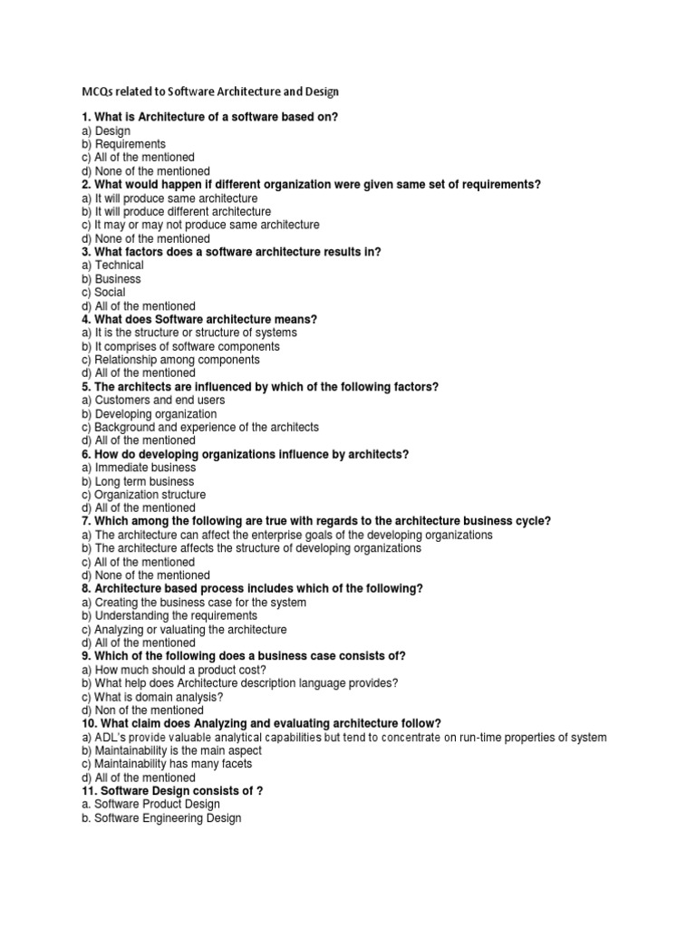 Software Architecture MCQs and Answers | PDF | Engineering Design ...