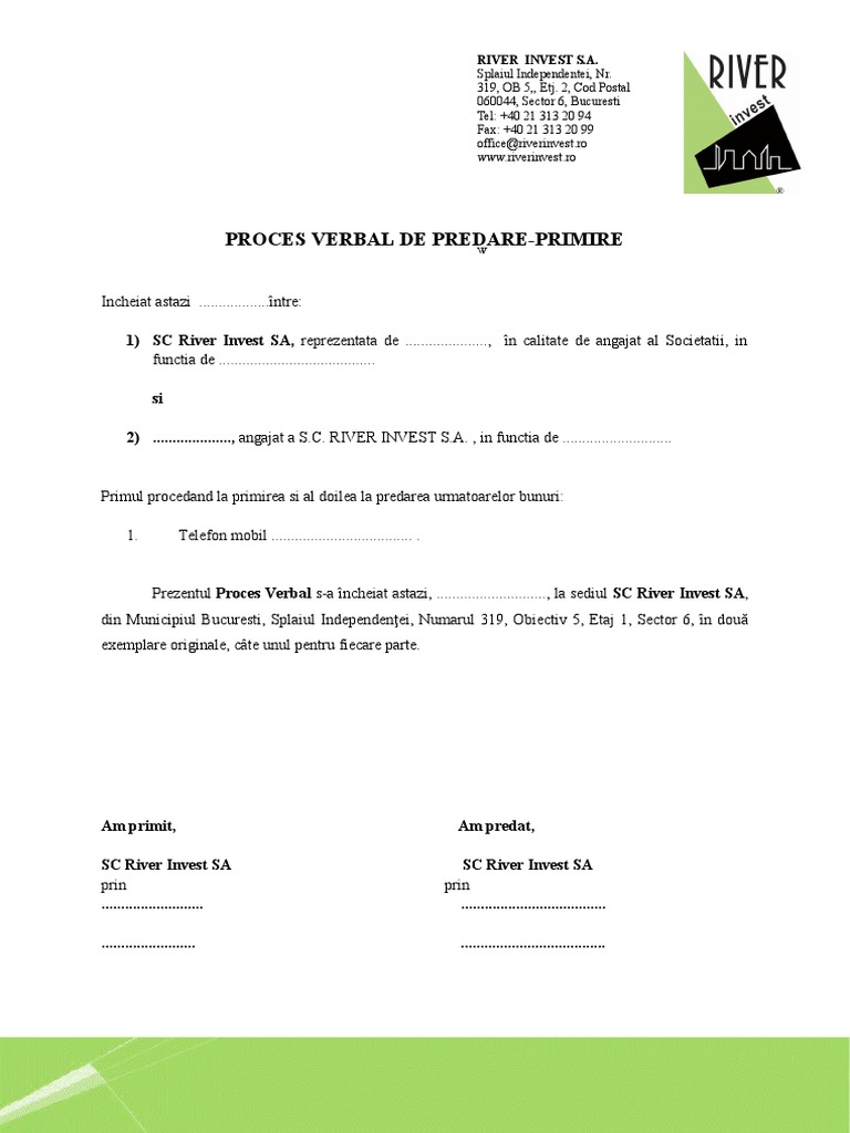 Model Proces Verbal | PDF