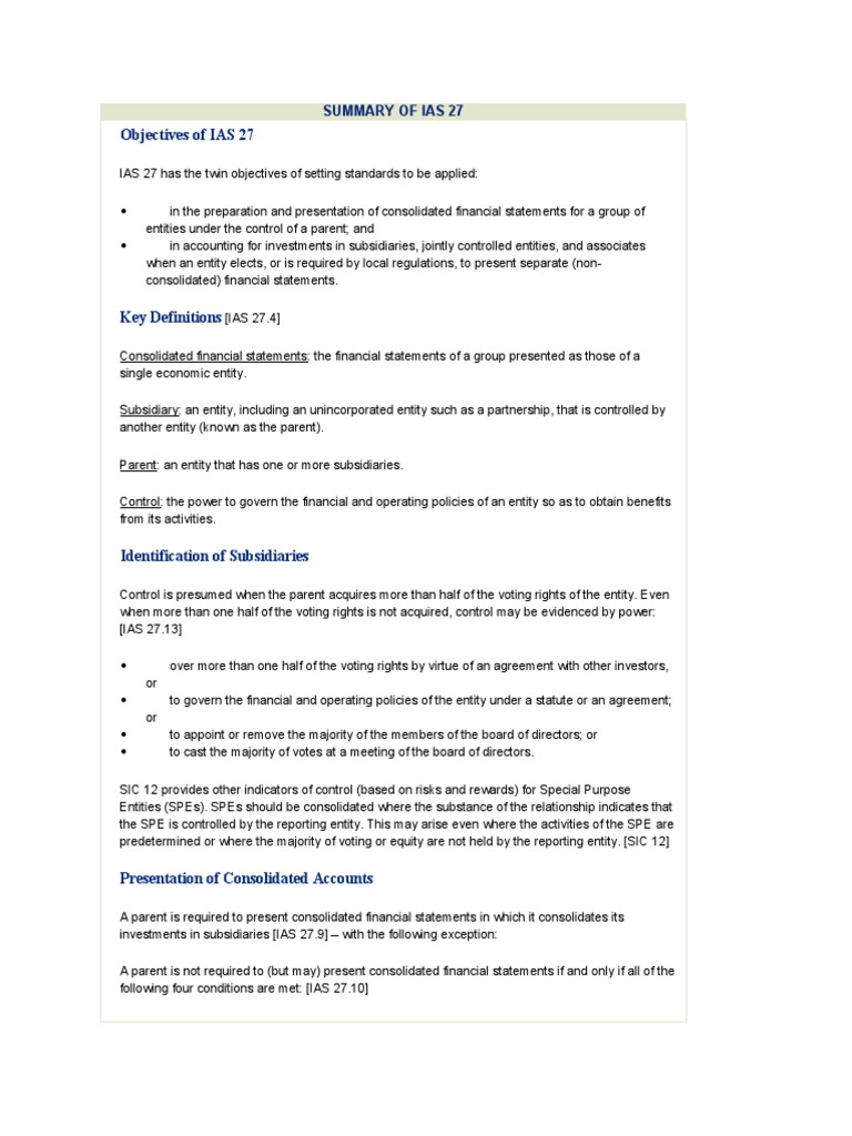 Objectives of IAS 27 | PDF | International Financial Reporting Standards | Financial Statement