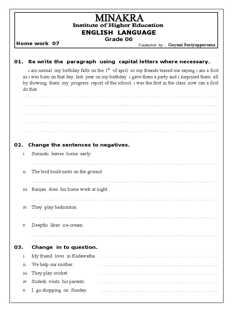 Home Work (GRADE 06) 07 | PDF