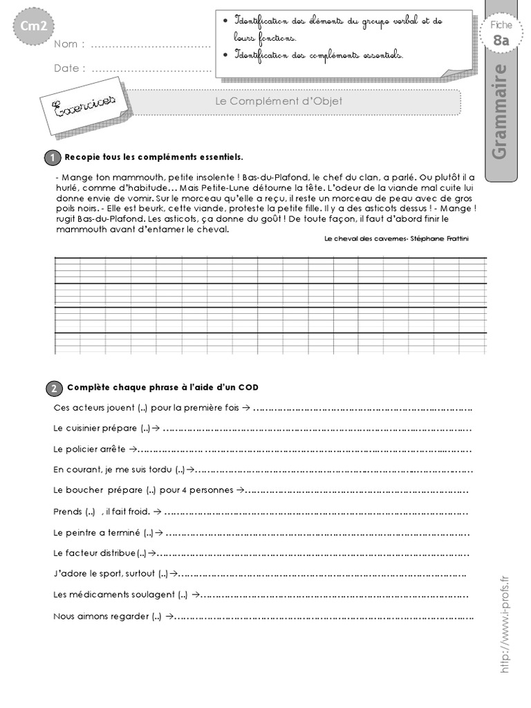 cm2 Exercices Complement Objet | PDF | Complément d'objet | Linguistique