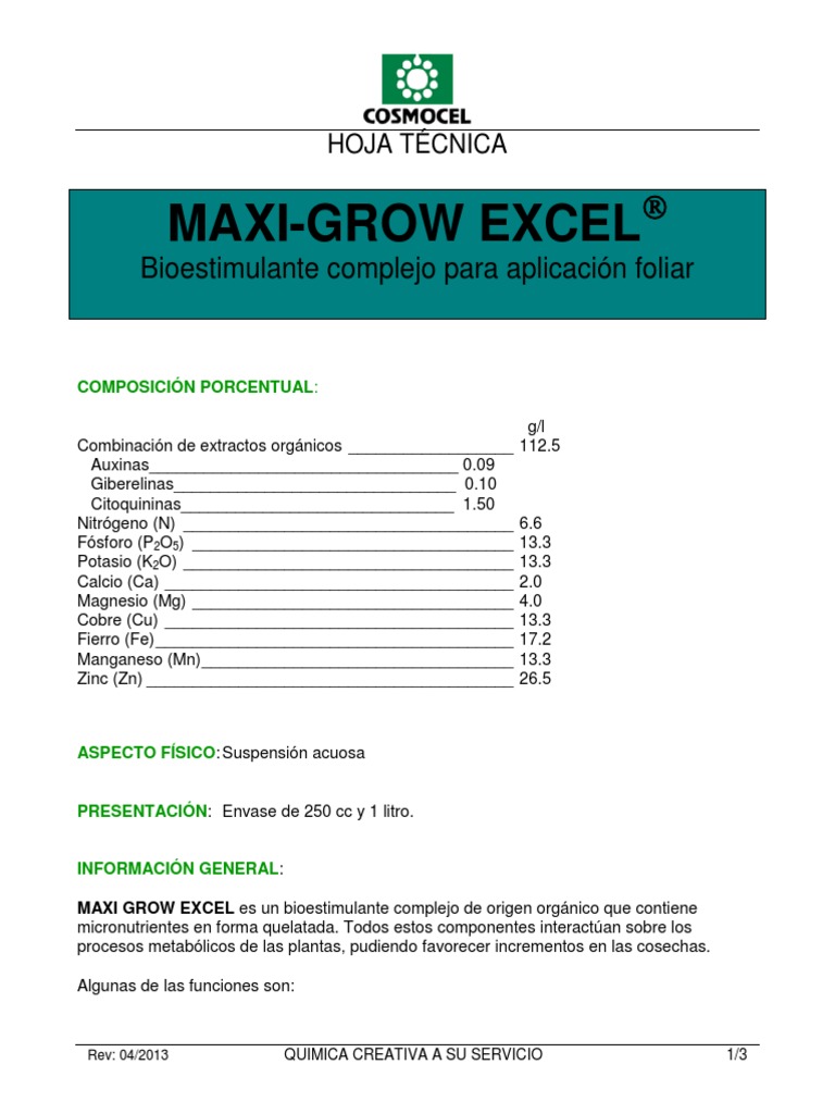 Maxi Grow Excel Ficha Tecnica | PDF | Fruta | Calcio